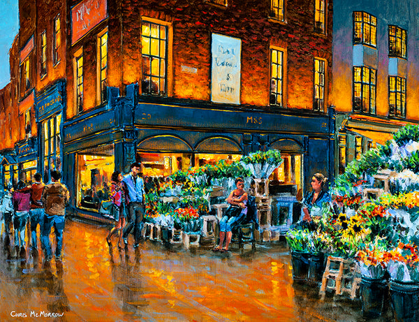 Print | Painting of a couple going by the flower stalls on Grafton St ...